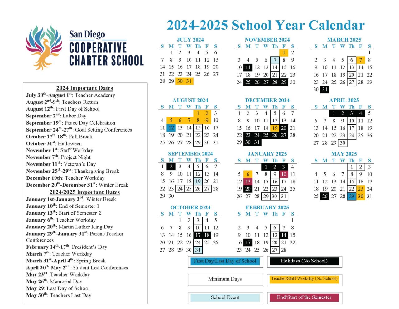 School Year Calendar - San Diego Cooperative Charter School
